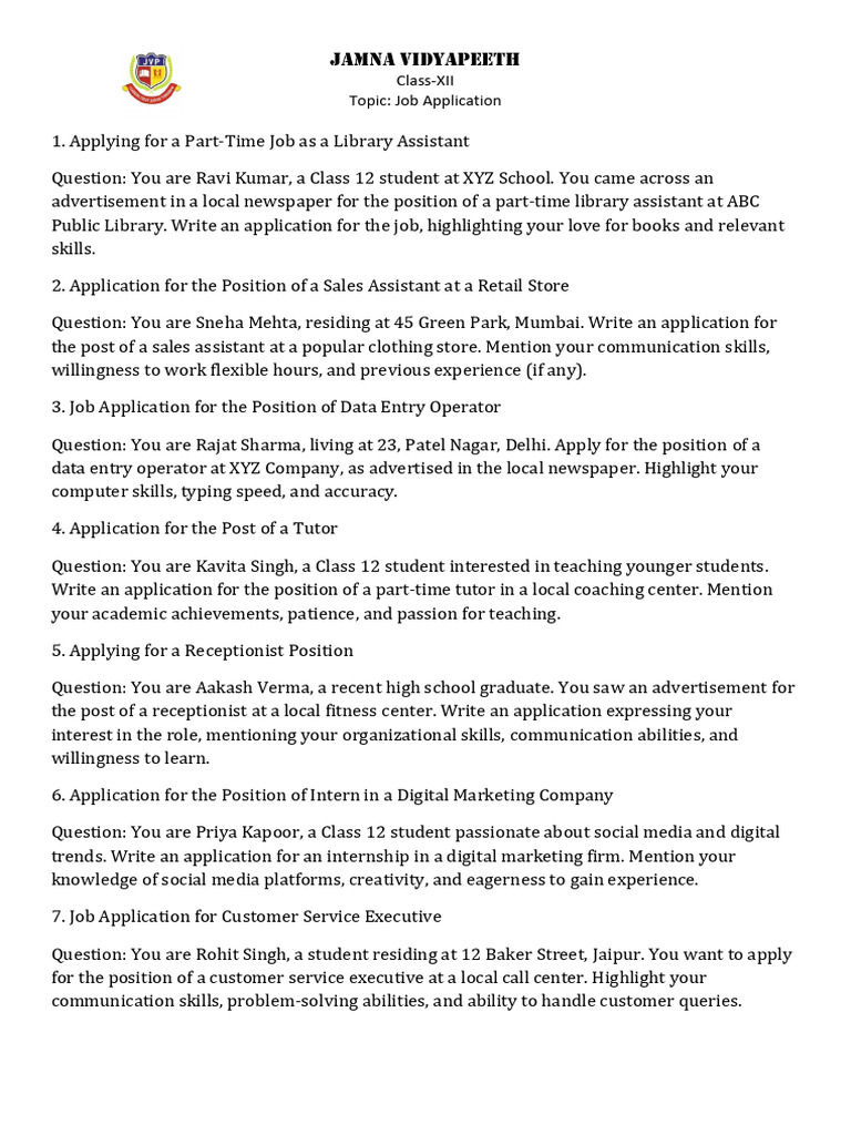 Practice Questions of Job Application | PDF