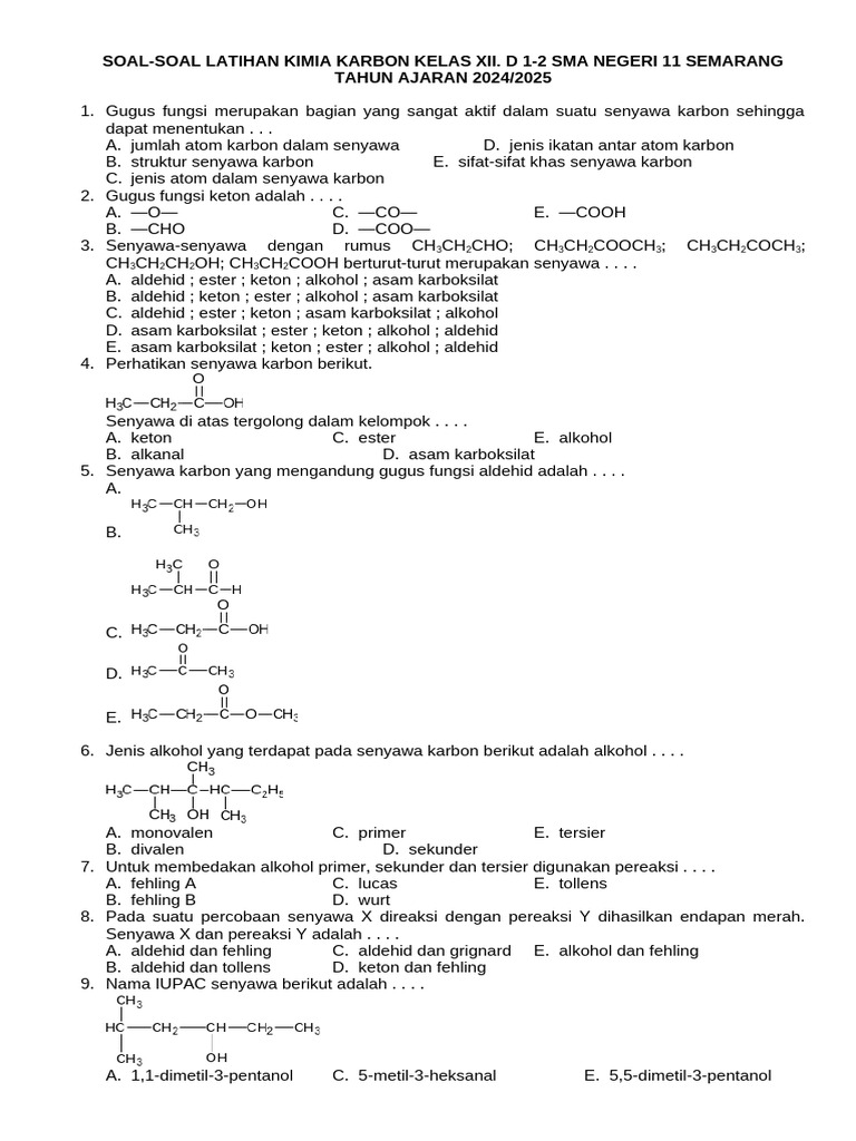 Soal Latihan Kimia Karbon Kelas XII | PDF
