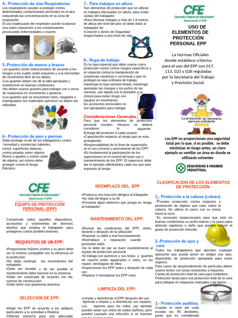 Triptico Uso de Epp | PDF | Guante | Casco