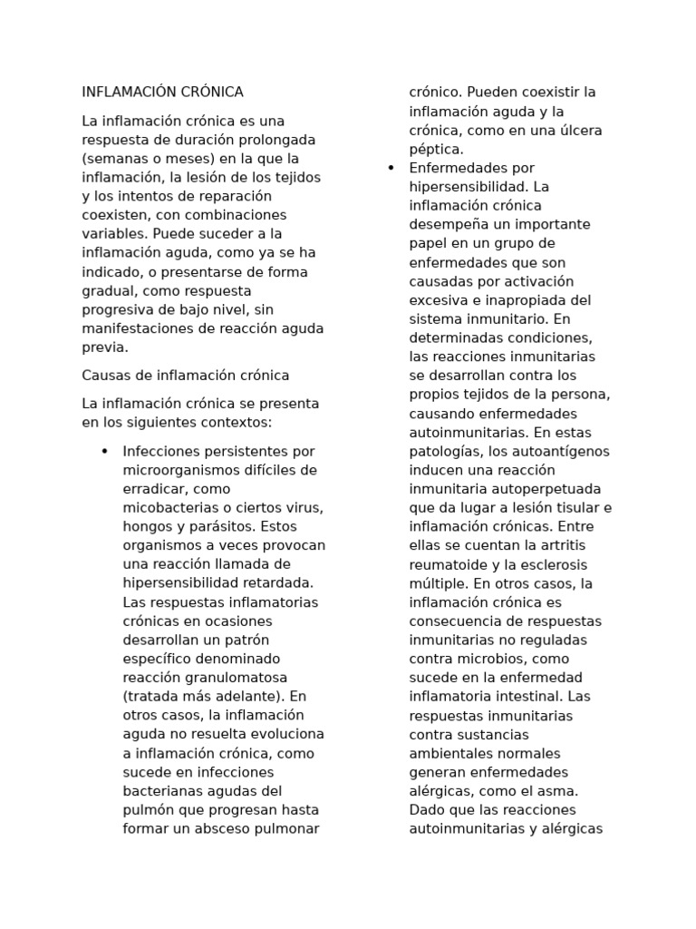 Causas y características de la inflamación crónica | PDF | Inflamación ...