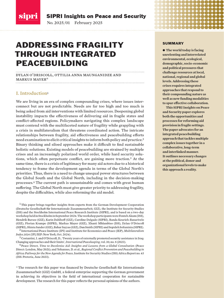 Addressing Fragility through Integrated Peacebuilding | PDF | Peacebuilding | Aids