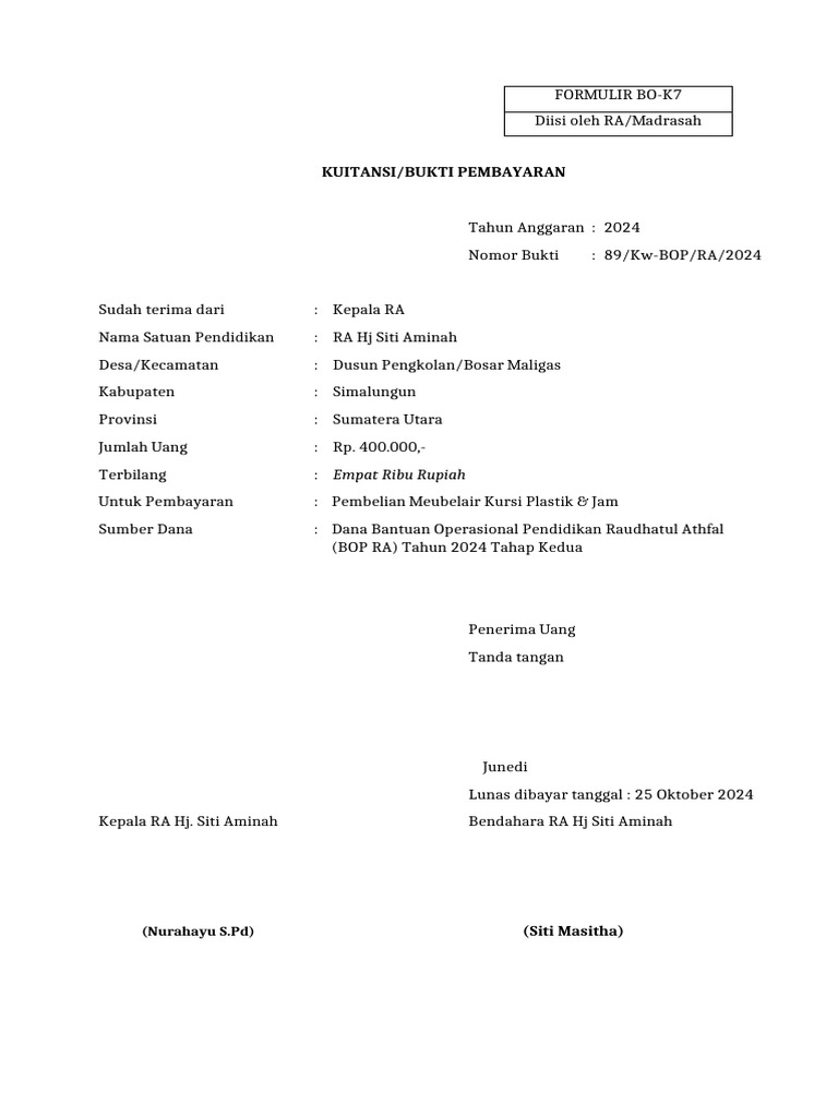 8. Kwitansi Pembayaran BO-K7 | PDF