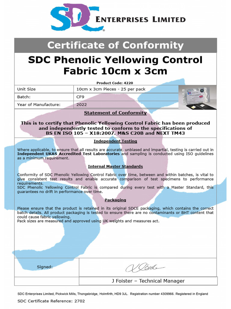 SDC Phenolic Yellowing Control Fabric | PDF
