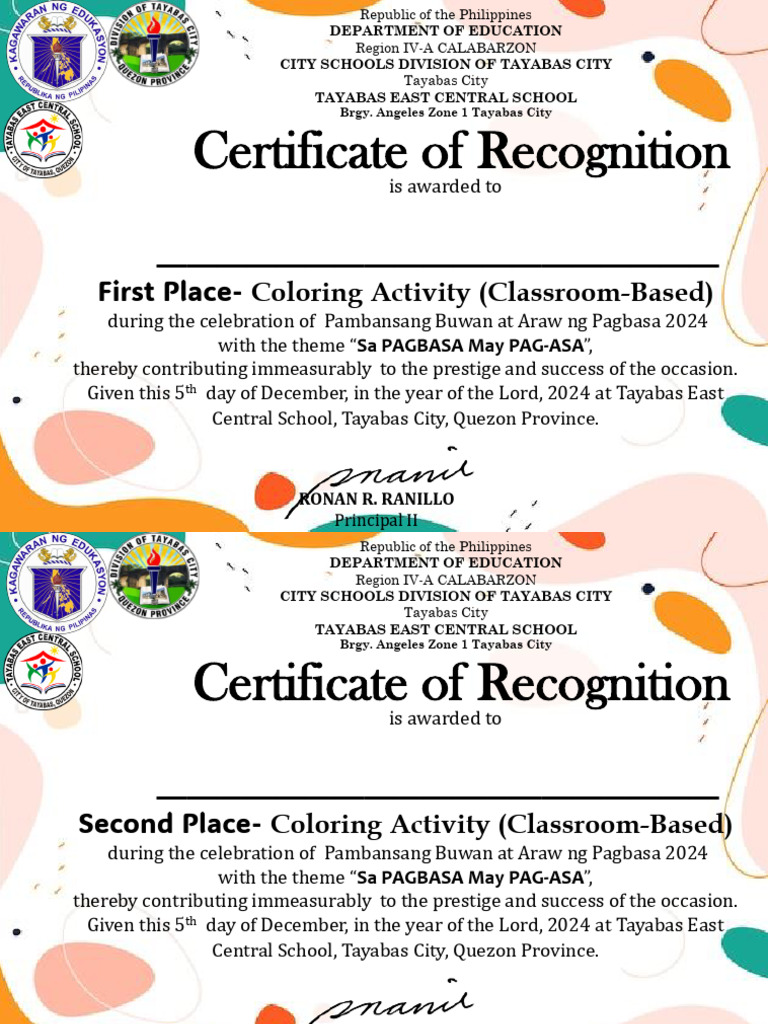 2024 Coloring & Drawing Awards Certificate | PDF | Government ...