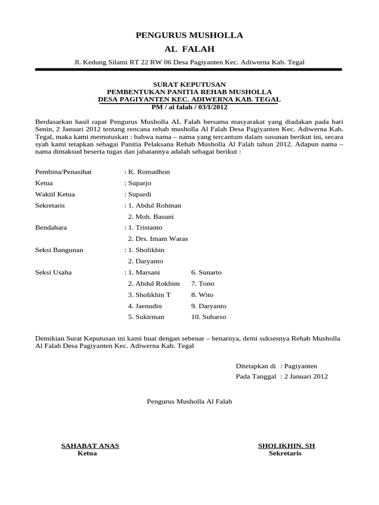 Pengurus Musholla | PDF