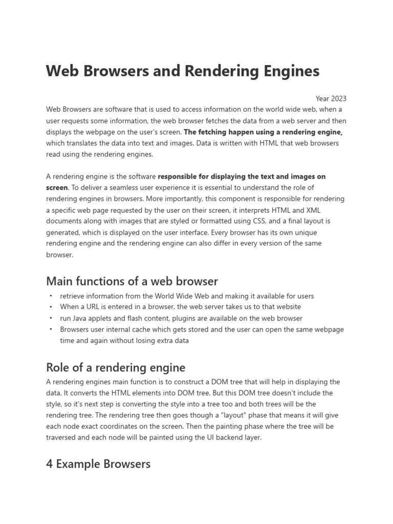 Web Browsers and Rendering Engines | PDF | Safari (Web Browser) | World ...