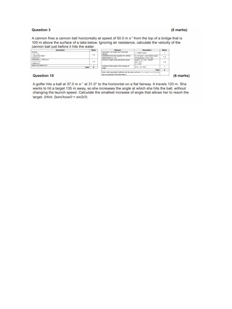 Projectile Wace Questions | PDF