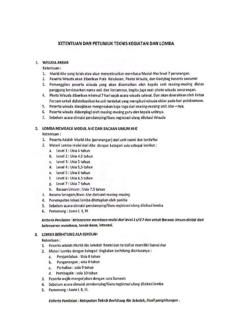 Ketentuan Lomba Ahe 2024 | PDF