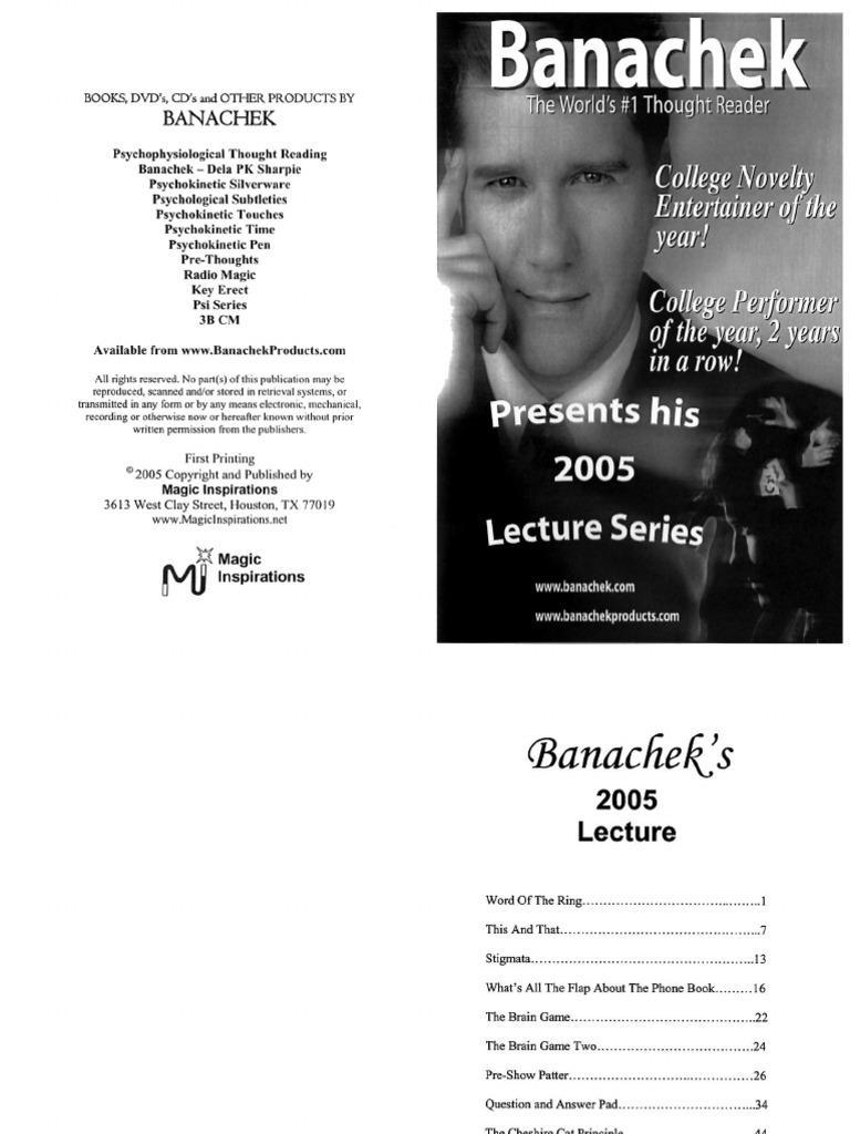 Banachek - 2005 Lecture Series | PDF