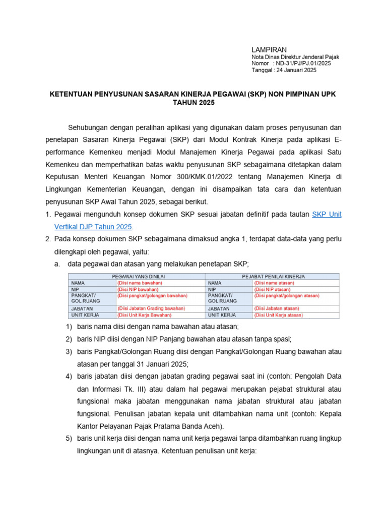 LAMPIRAN I Panduan Penyusunan SKP Non Pimpinan UPK | PDF