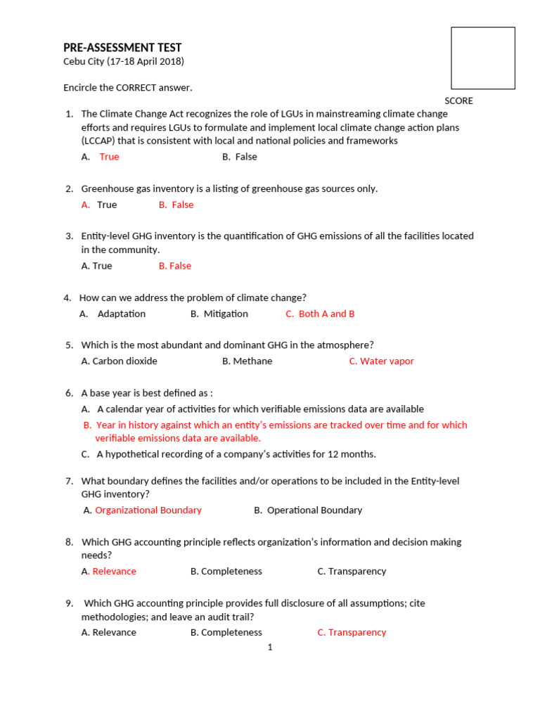Pre Assessment Test | PDF | Greenhouse Gas | Atmosphere