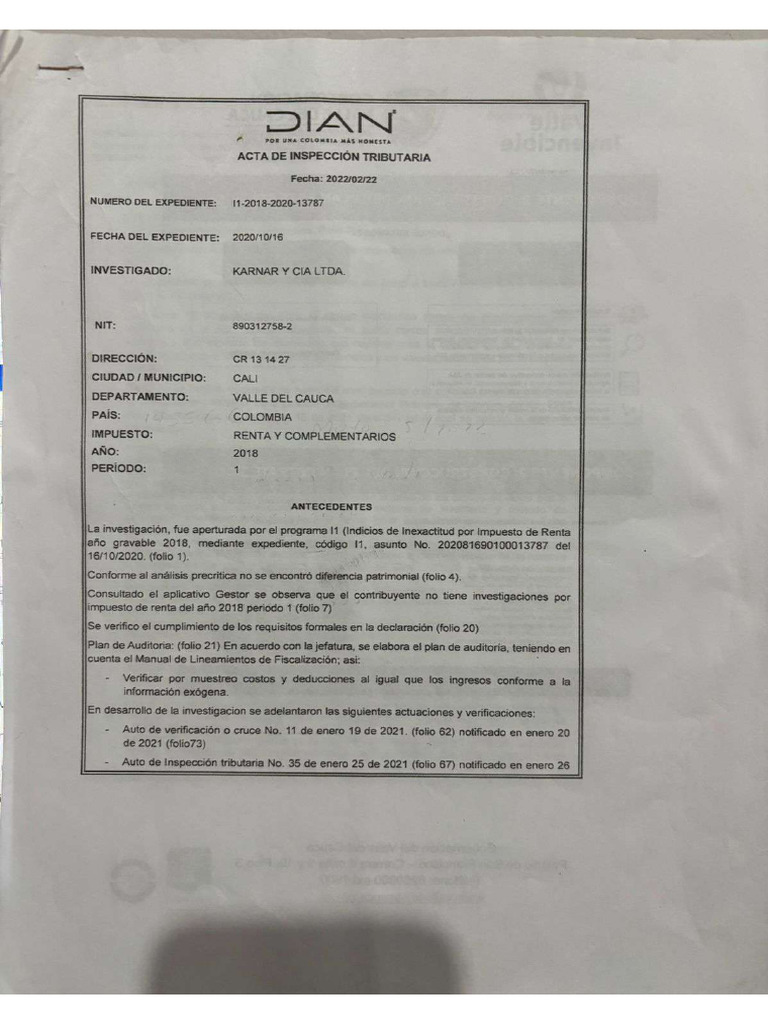 16.10.2020.acta de Inspeccion Tributaria | PDF