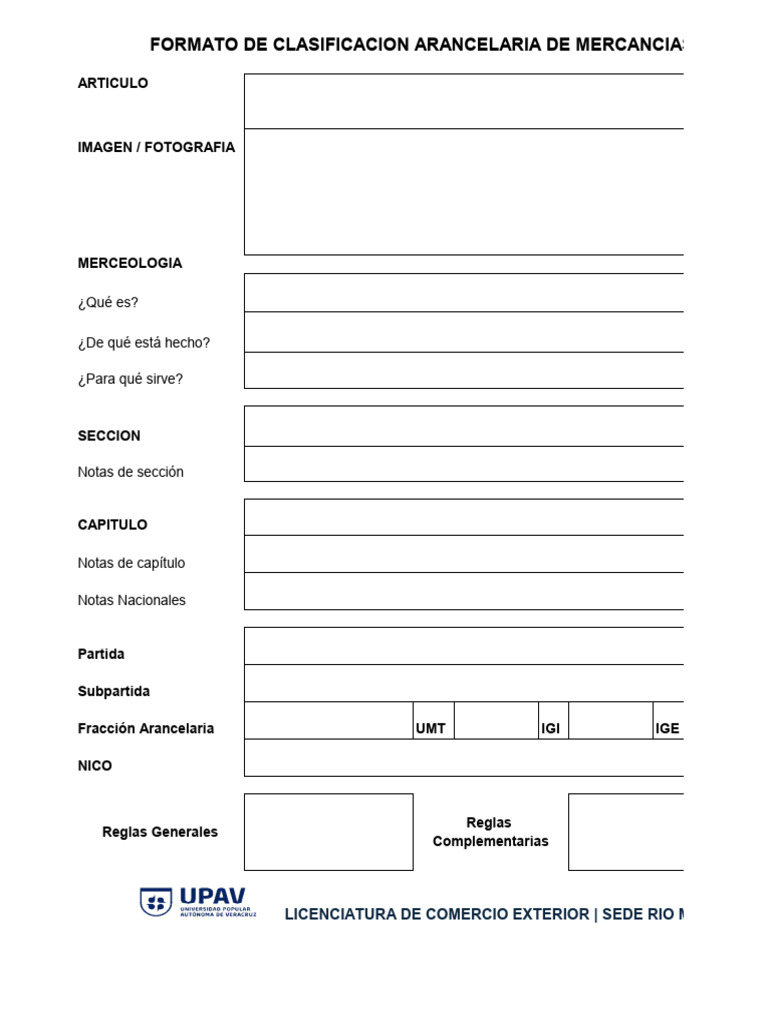 Formato de Clasificacion Arancelaria | PDF