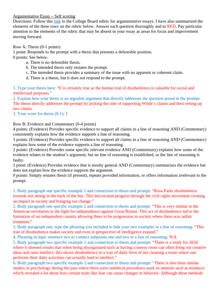 Argumentative Essay Self Scoring | PDF | Rhetoric | Argument