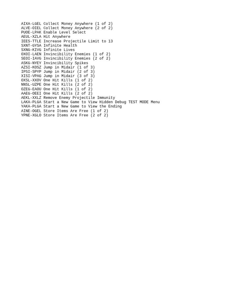 Game Cheat Codes Compilation | PDF