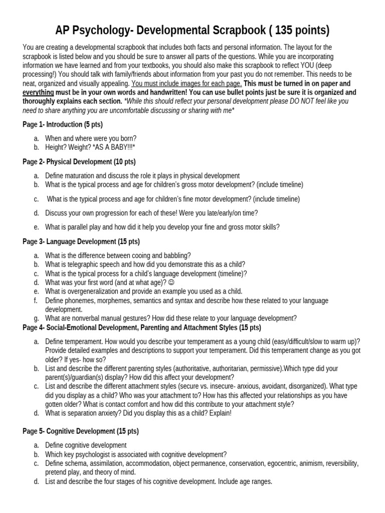 AP Psychology Developmental Scrapbook Guide | PDF | Attachment Theory ...
