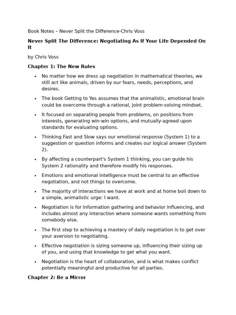 Book Notes - Never Split The Difference-Chris Voss | PDF | Negotiation ...