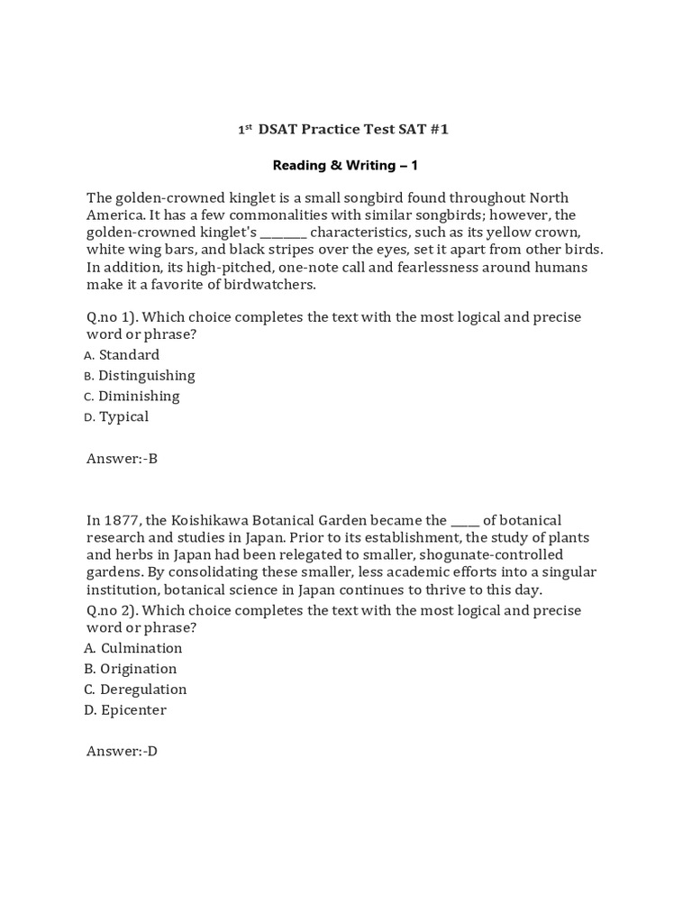 DSAT Practice Test SAT #1 | PDF | Maya Angelou