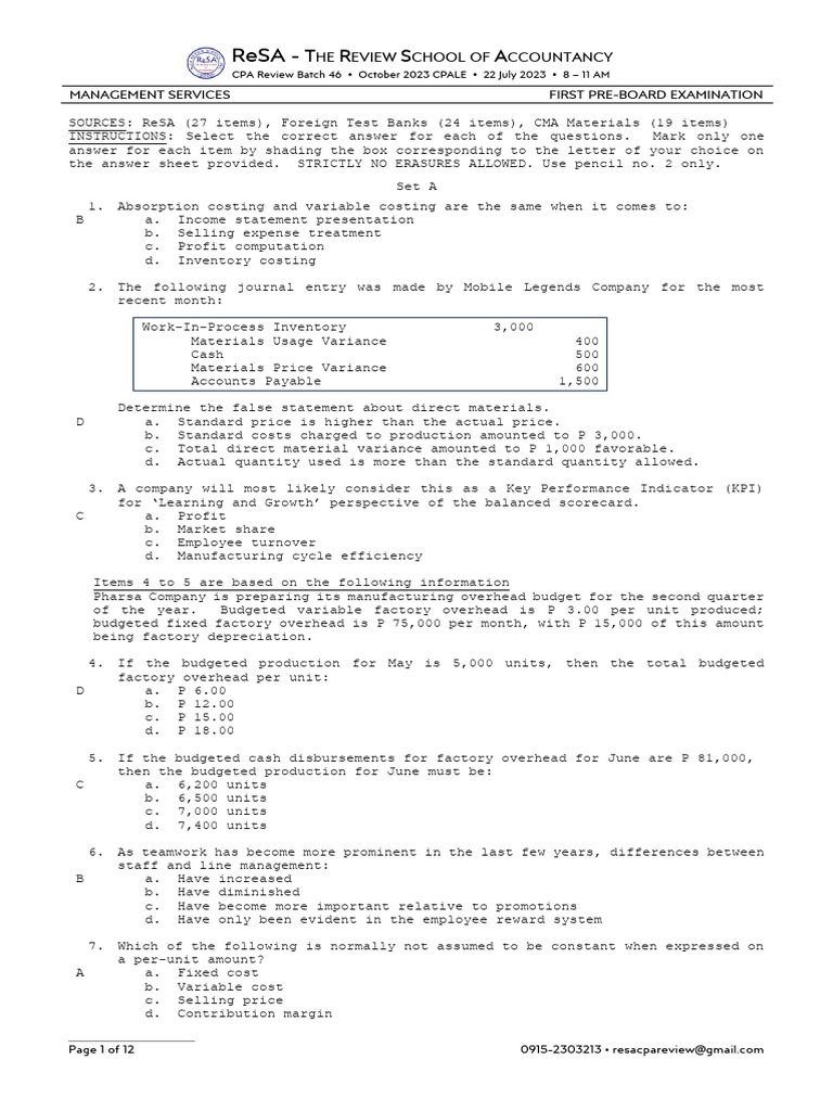 ReSA B46 MS First PB Exam Questions, Answers & Solutions | PDF ...