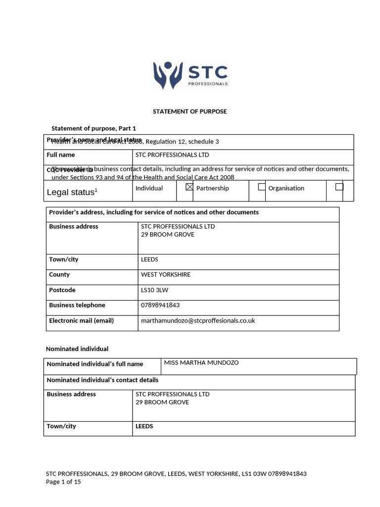 Statement of Purpose STC Professionals | PDF | Password | Social Work