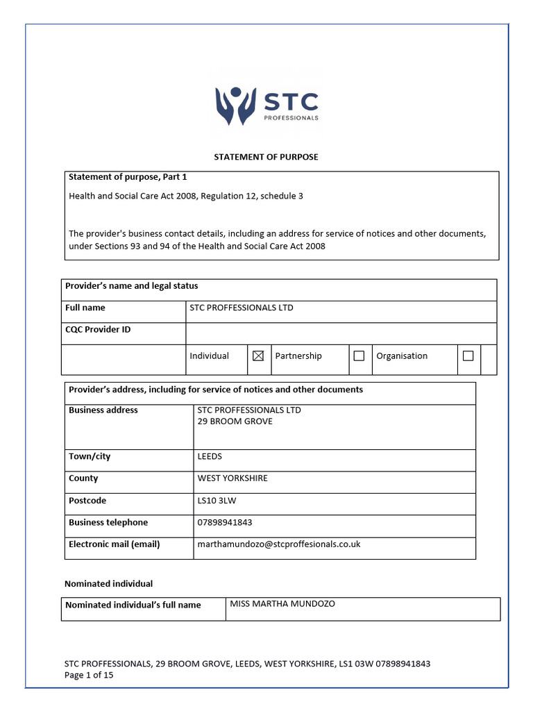 Statement of Purpose STC Professionals | PDF | Password | Social Work
