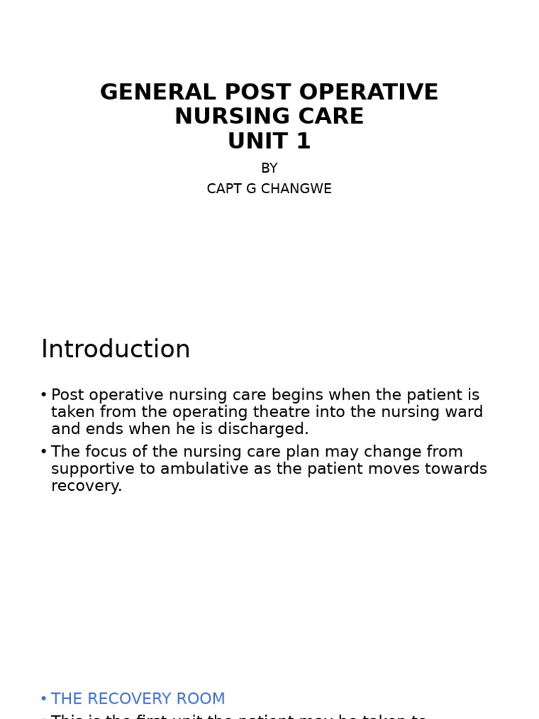 General Post Operative Nursing Care | PDF | Wound | Thrombosis