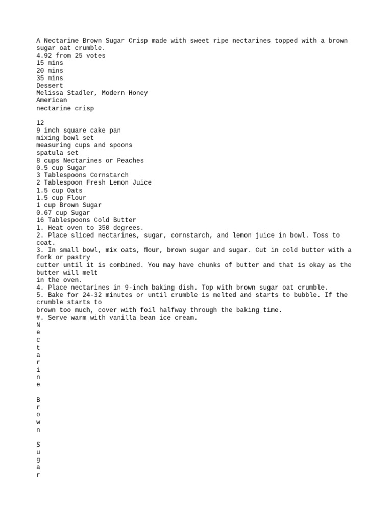 Nectarine Brown Sugar Crisp Recipe | PDF