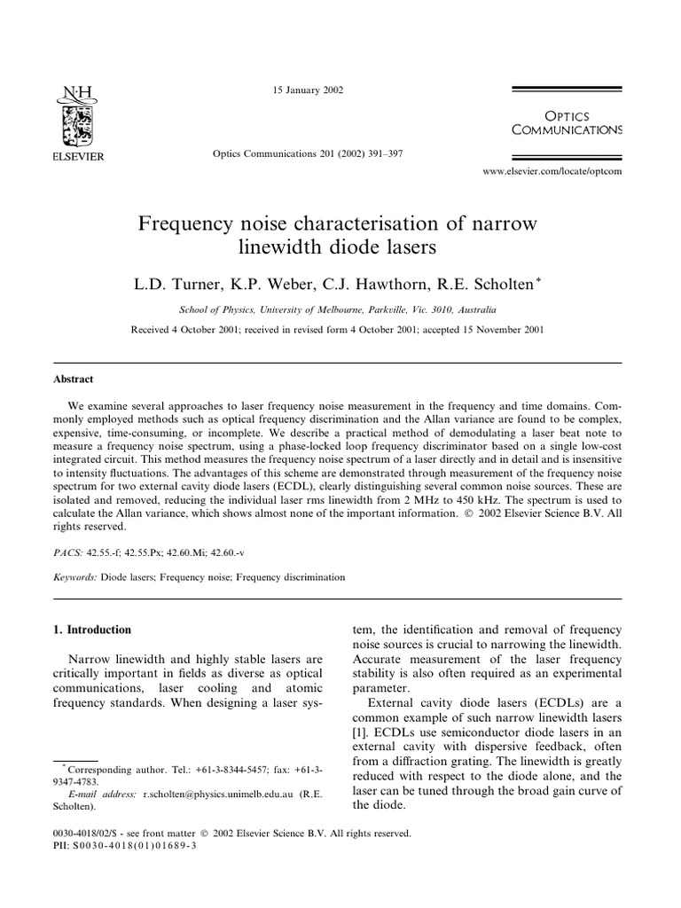 Measuring Frequency Noise in Diode Lasers | PDF | Laser | Spectral Density