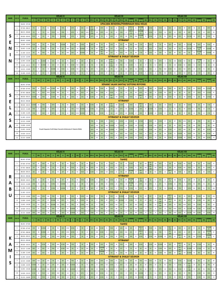 Jadwal Pelajaran Semester Genap 2023-2024 Fix | PDF