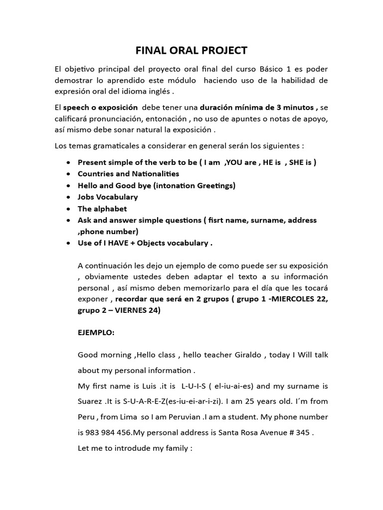 Final Oral Project Guidelines | PDF