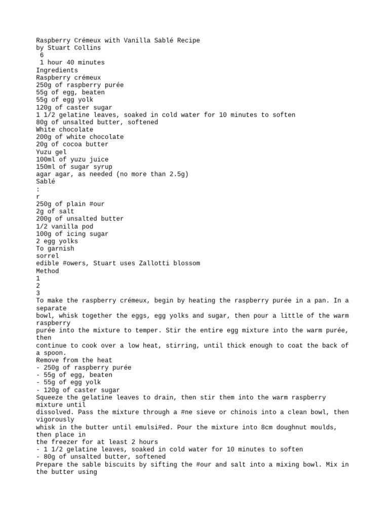 Raspberry Crémeux With Vanilla Sablé Recipe - Great British Chefs | PDF ...