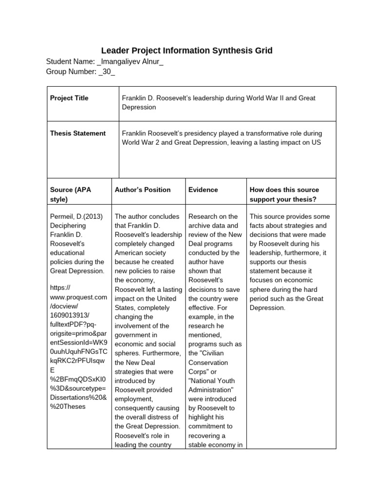 FDR's Leadership Impact on WWII & Depression | PDF | New Deal ...