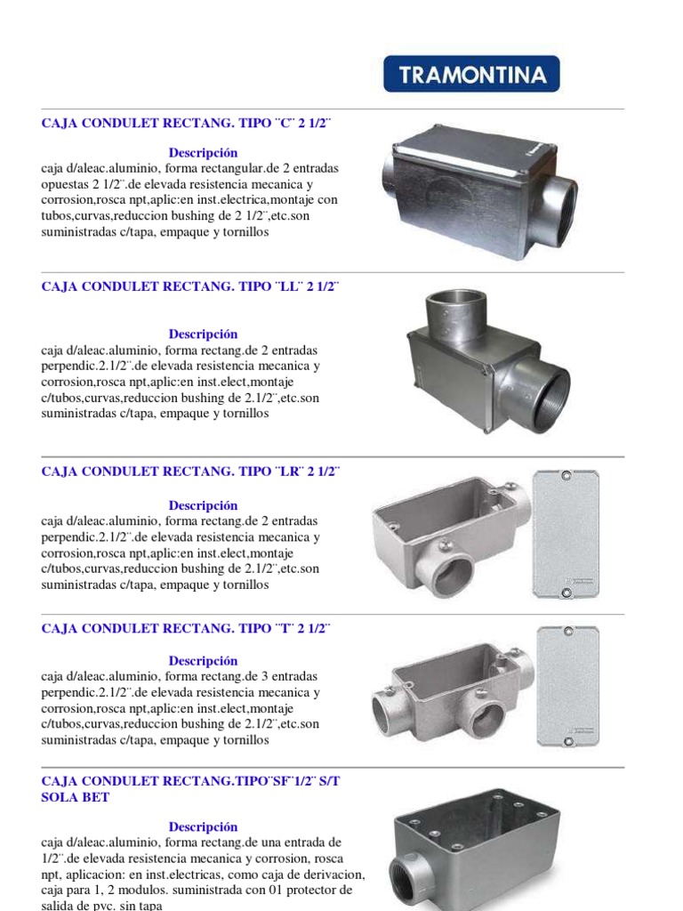 Tipos y Catálogo de Cajas Condulet | PDF | Tornillo | Sustancias químicas