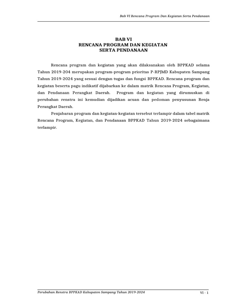 BAB 6 Rencana Program Dan Kegiatan Serta Pendanaan Perubahan | PDF