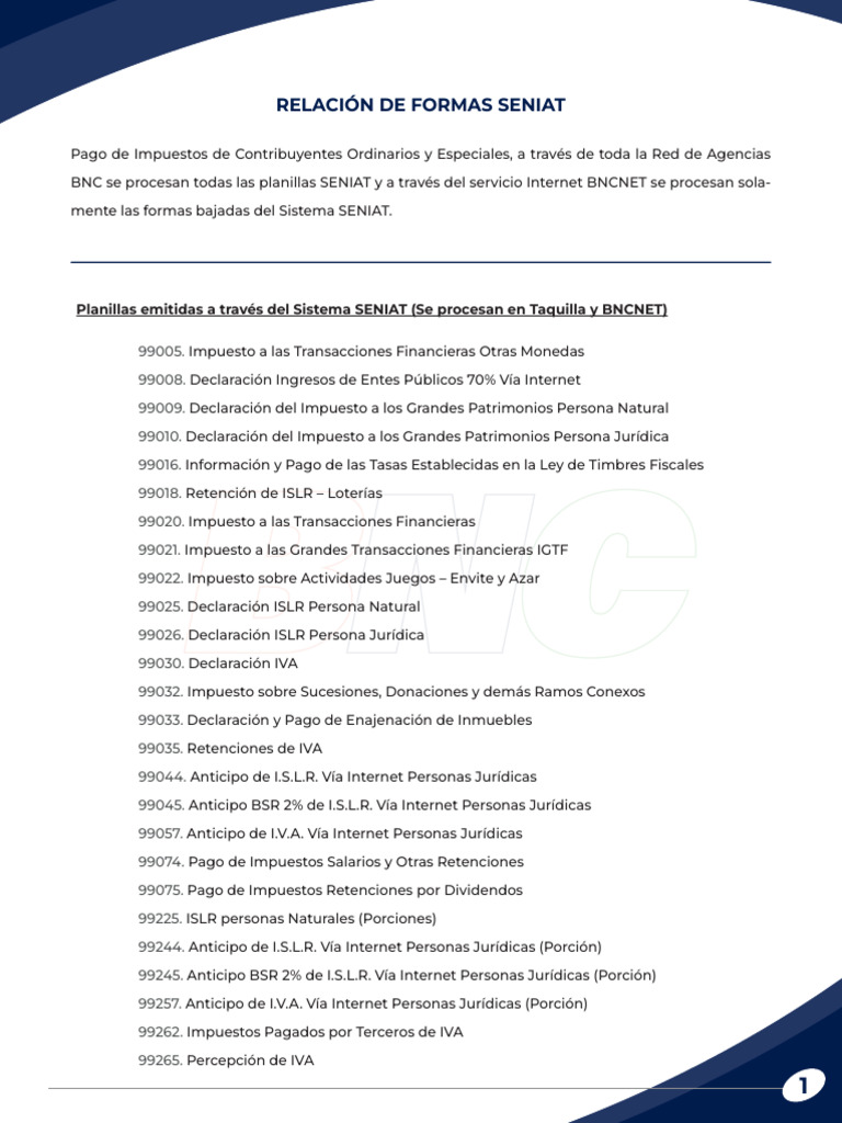 Formas Seniat | PDF | Impuestos | Impuesto al valor agregado
