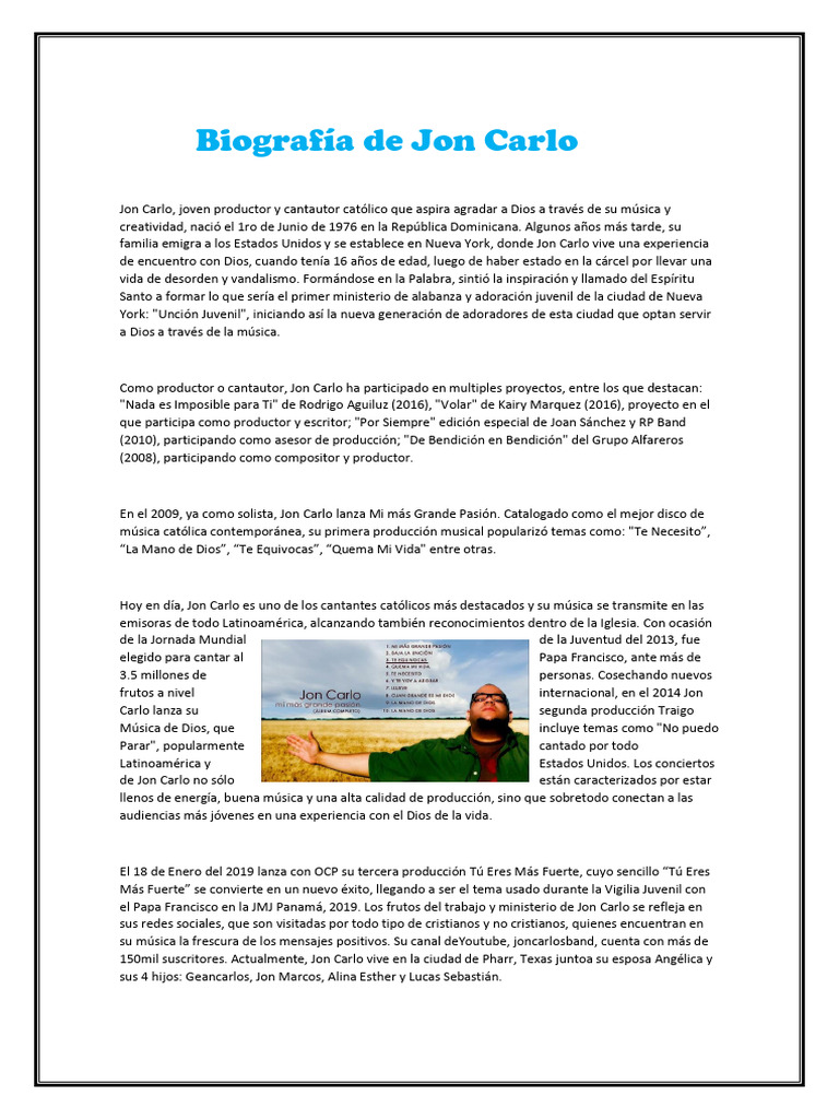 Biografía de Jon Carlo | PDF