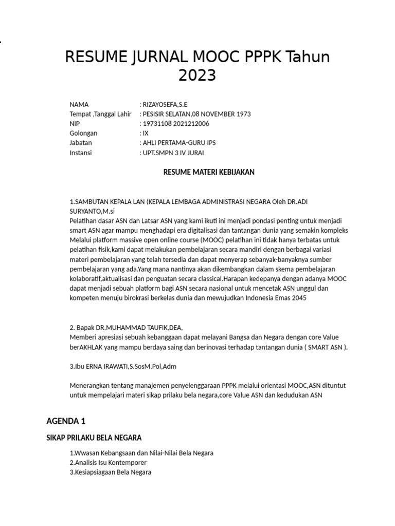 Resume MOOC PPPK 2023 untuk ASN | PDF