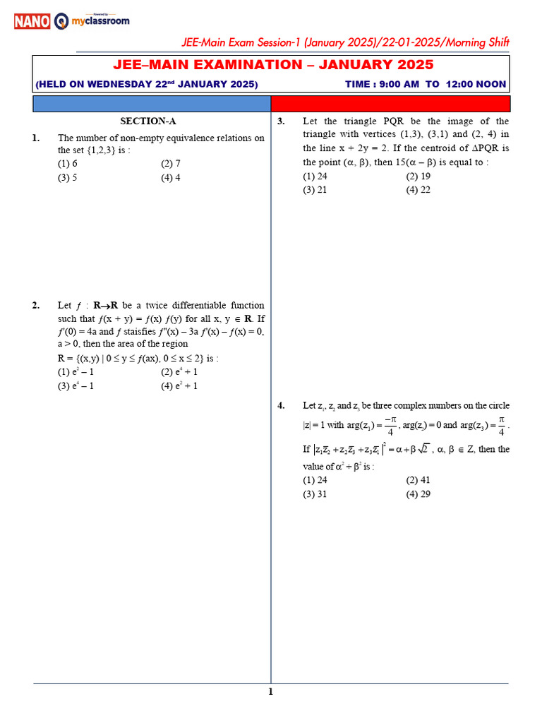 Jee Maths Single PDF With Solutions - 2025 - Removed | PDF | Perpendicular | Equations