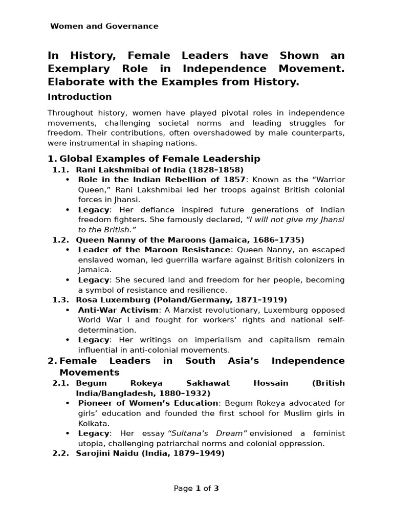 In History, Female Leaders Have Shown An Exemplary Role in Independence ...