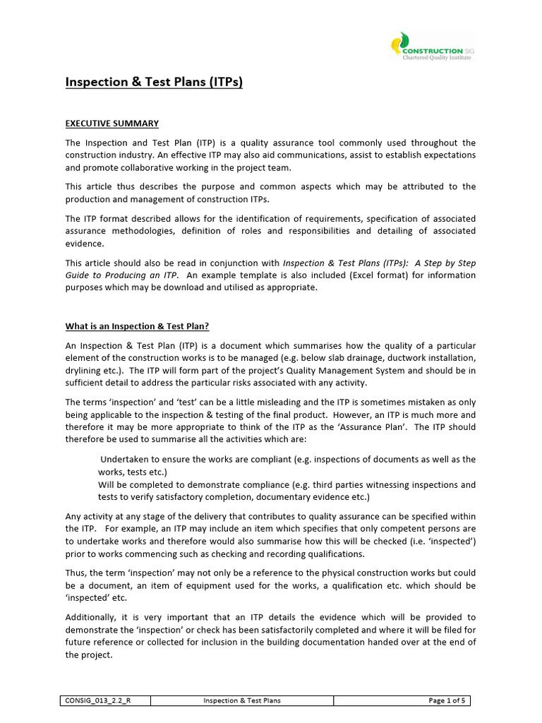 Construction ITP Management Guide | PDF | Specification (Technical ...