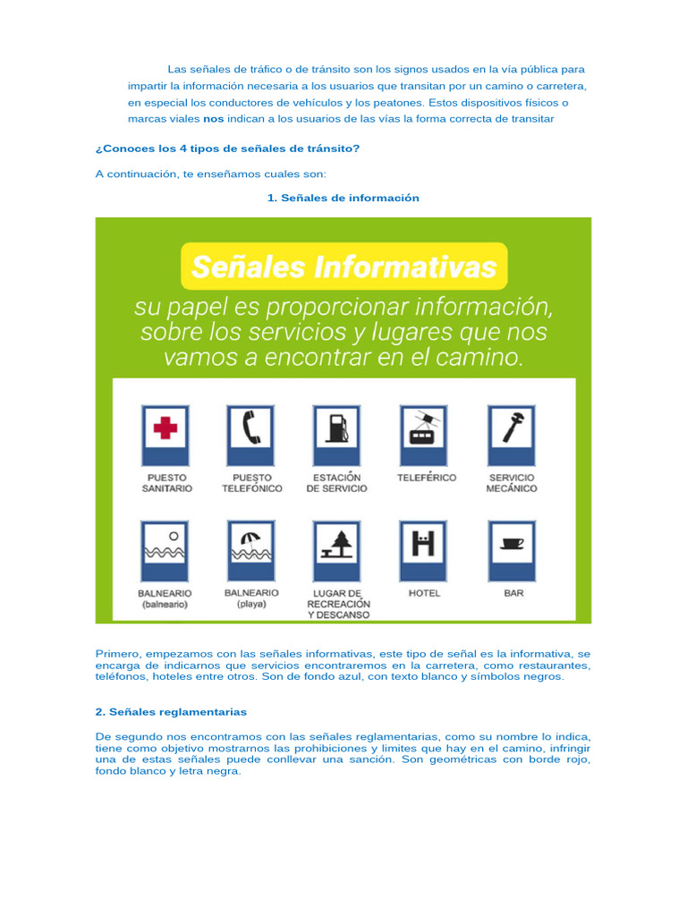 Las Señales de Tráfico o de Tránsito Son Los Signos Usados en La Vía ...