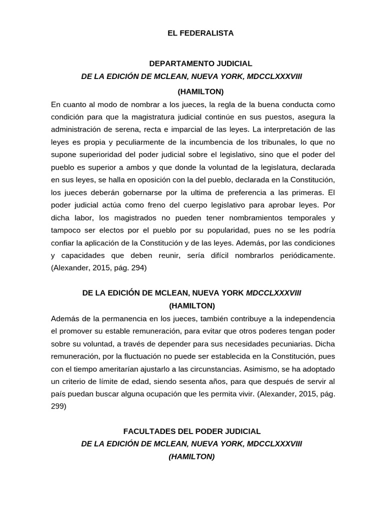 EL FEDERALISTA resumen | PDF | Juez | Judicaturas