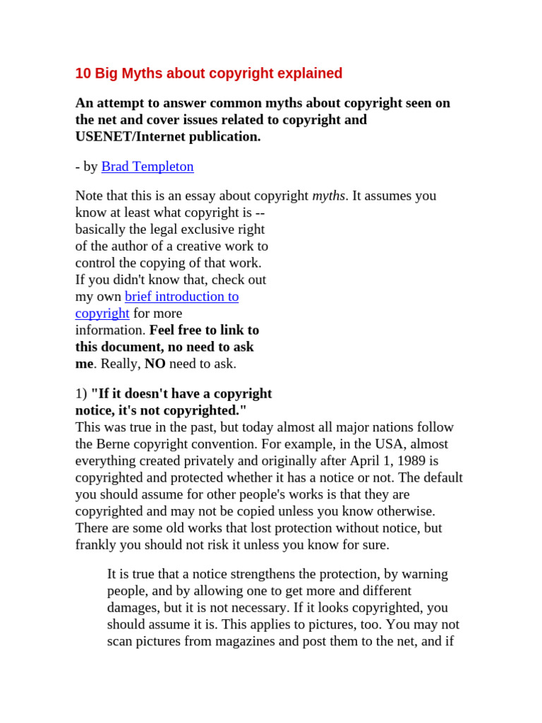 10 Big Myths About Copyright Explained | PDF | Copyright | Fair Use