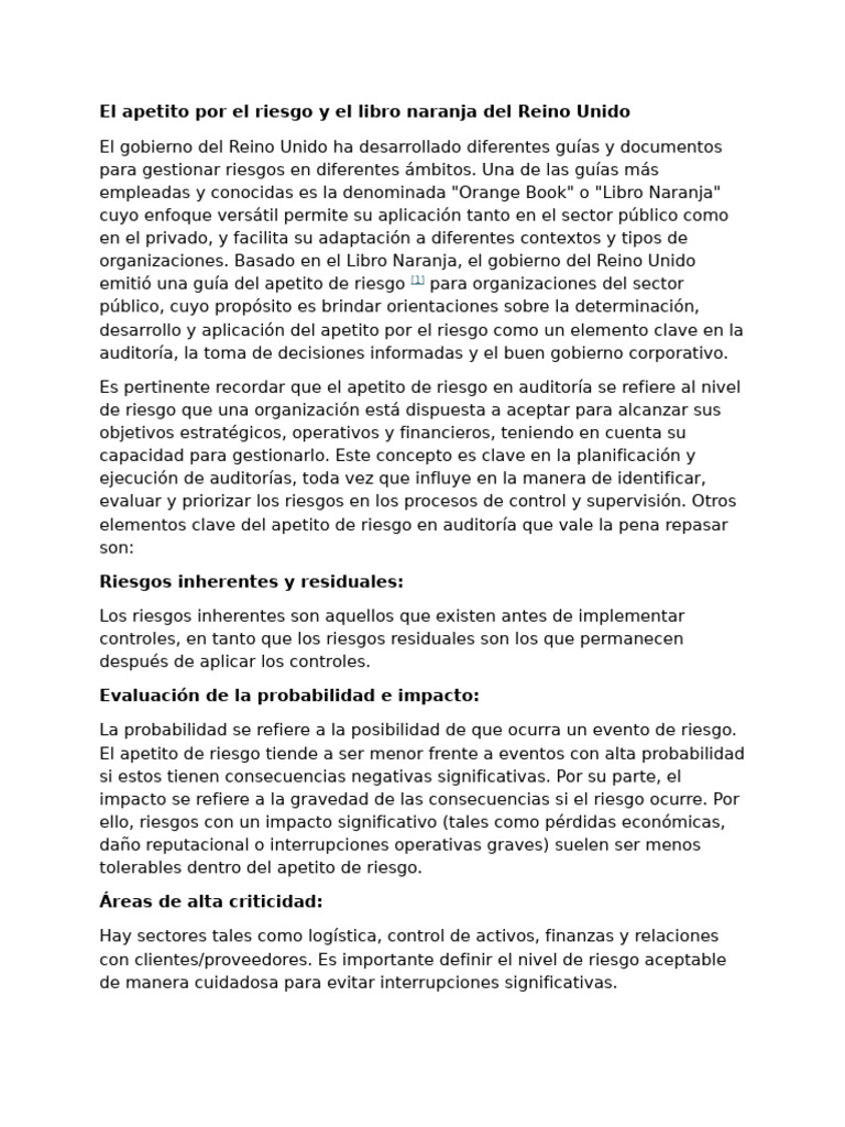 El Apetito Por El Riesgo y El Libro Naranja Del Reino Unido | PDF ...