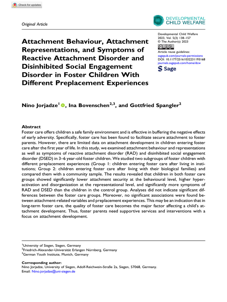 Jorjadze Et Al 2023 Attachment Behaviour Attachment Representations and ...