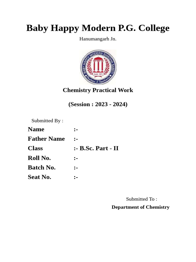 Chemistry File Cover For B.SC II | PDF