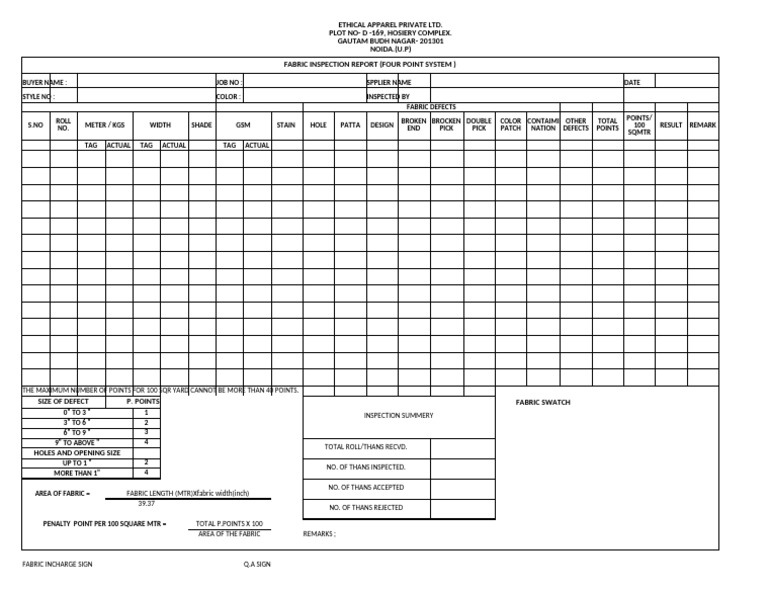 Fabric Inspection Report Overview | PDF
