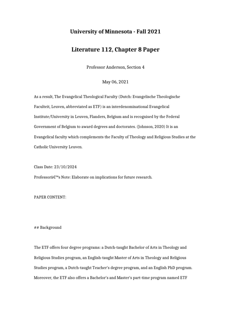 Literature 112 Chapter 8 Paper | PDF | Academic Degree | Academia