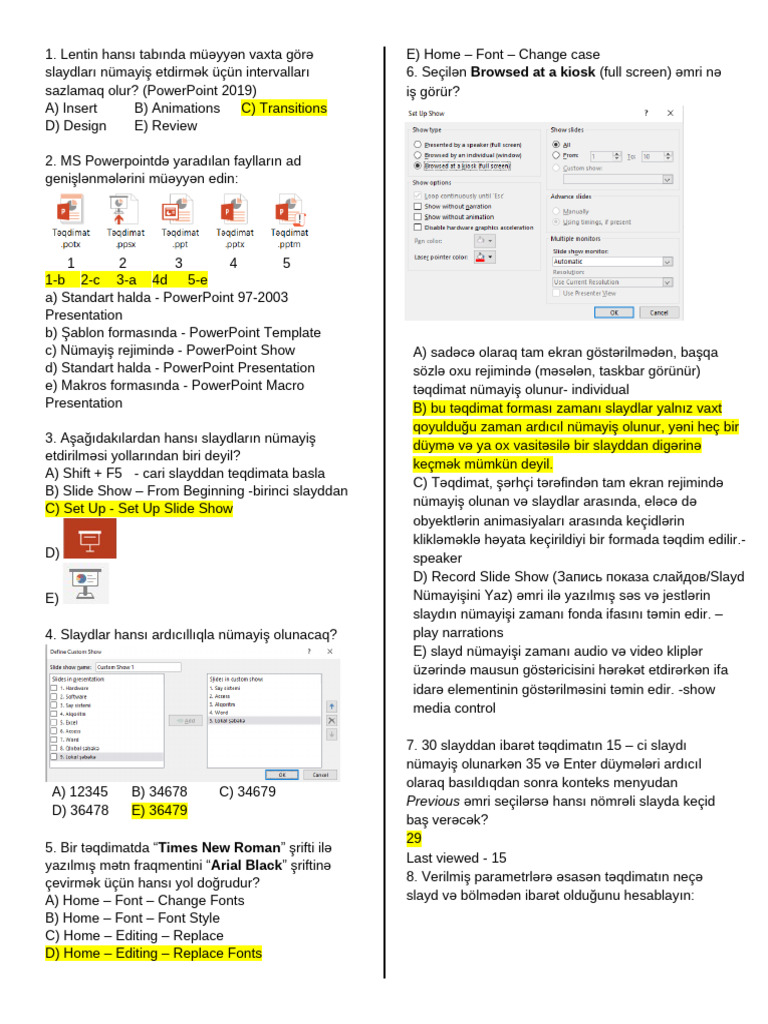 Power-Excel Tekrar Quiz Cavab | PDF
