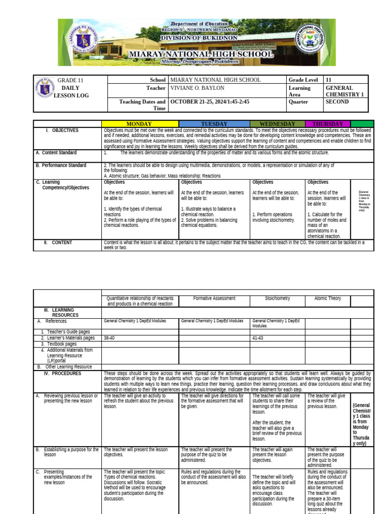 Gen Chem 1 Dll-Nov 6-9 2023 | PDF | Chemistry | Learning
